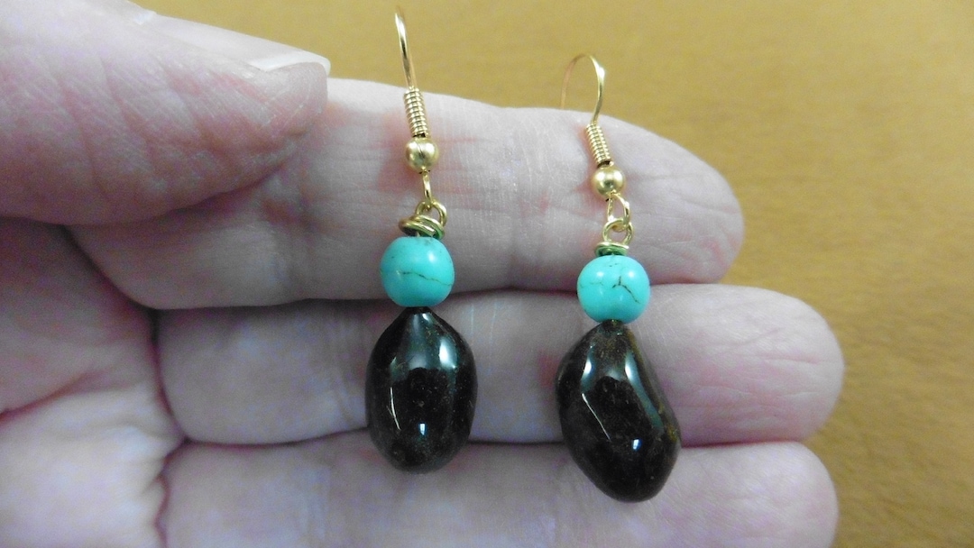 Real Deer POOP Doo Doo Nugget + Turquoise Gemstone Earrings Gold Color ...