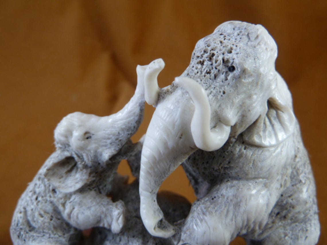 Mother and Baby White Gray Woolly Mammoths Standing Figurine Bali ...