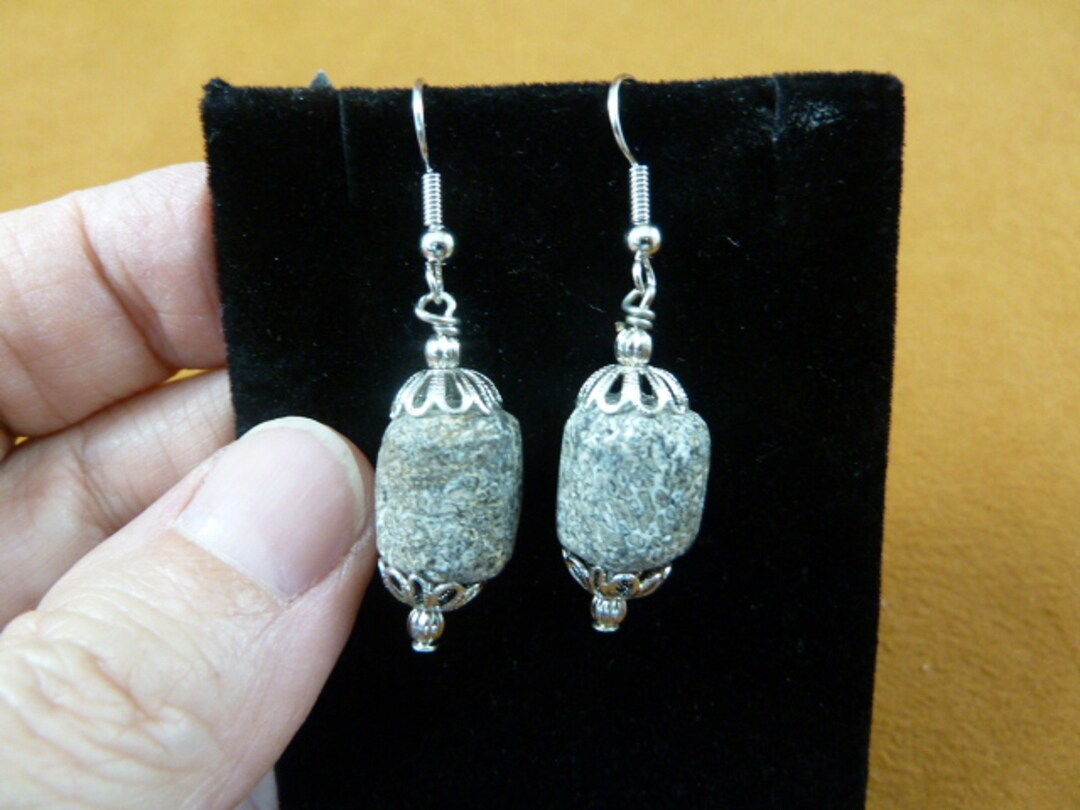 Real Late Pleistocene Stegodon Gray Bone Bead + Silver Tone Wire Dangle ...