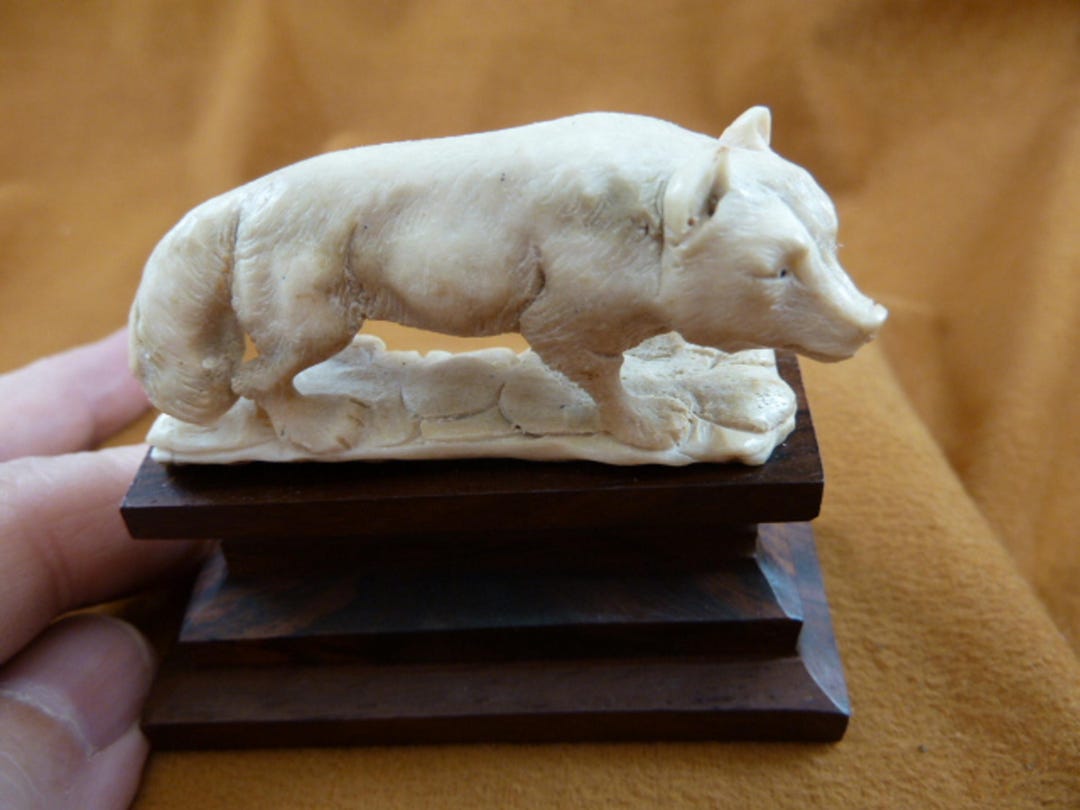 Cowering Wolf Figurine Bali Detailed Carving of Shed Moose Antler on ...