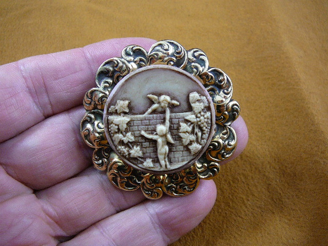 Cherubs on Wall CAMEO Pin Pendant Jewelry Rose Ivory Pine Resin CM116-5 ...