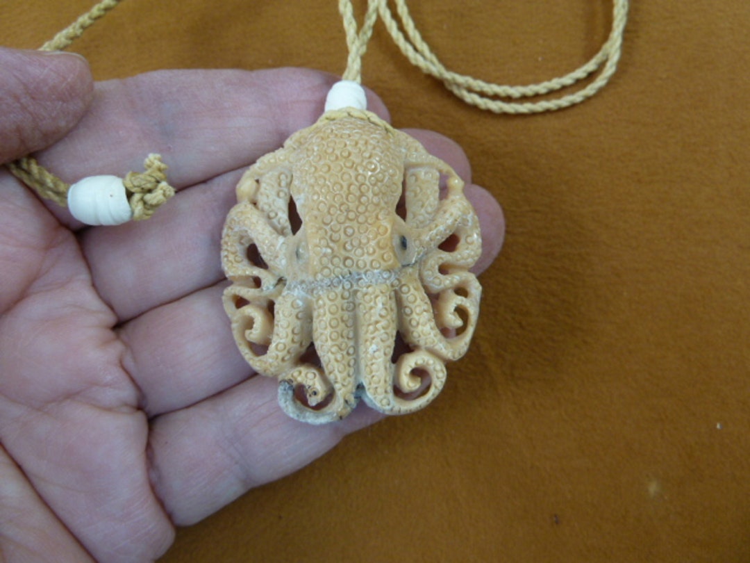 Little Tan Octopus Tagua Nut Carved Detailed Pendant on 28" Necklace ...