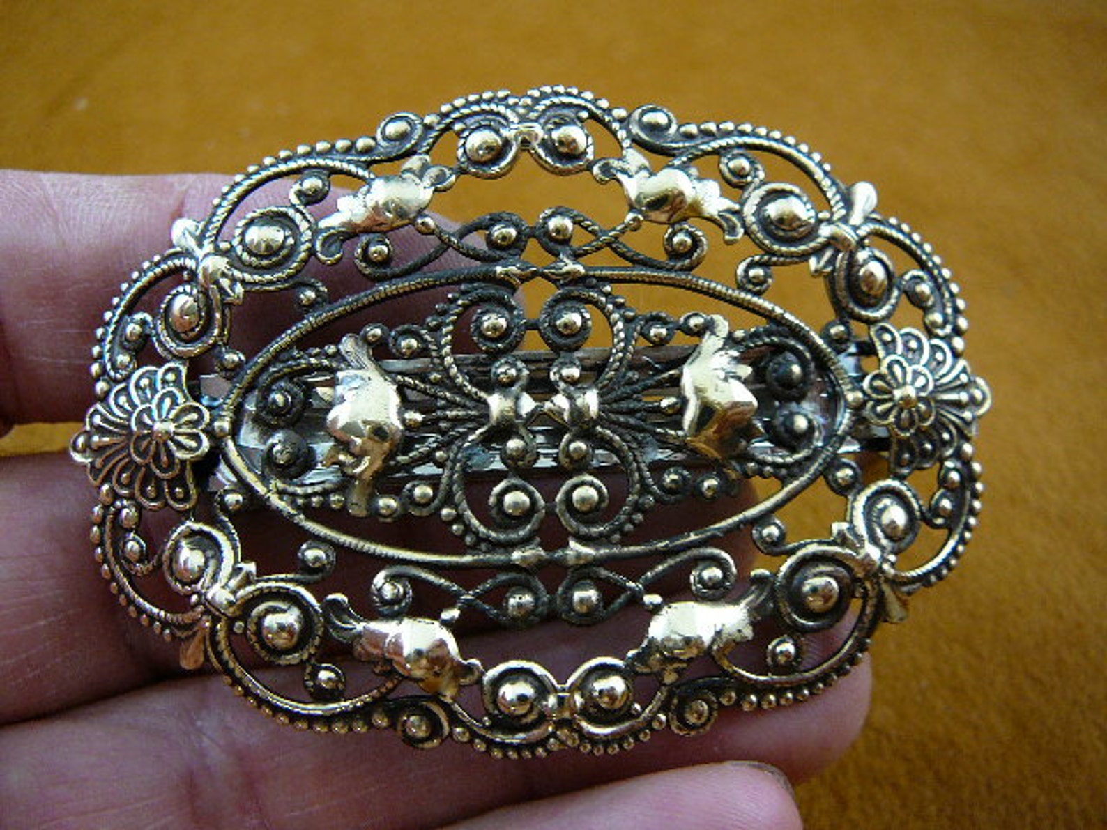 Filigree Flowers FLOWER Scrolled Brass Flowers Hair Barrettes French ...