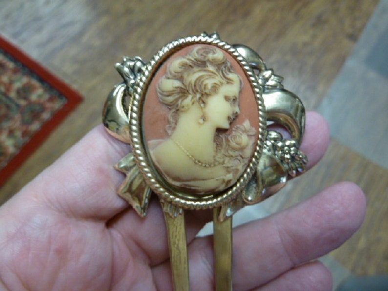 Lady Roses Bow Pine Resin ORANGE Cameo Hair Pin Pick Stick - Etsy