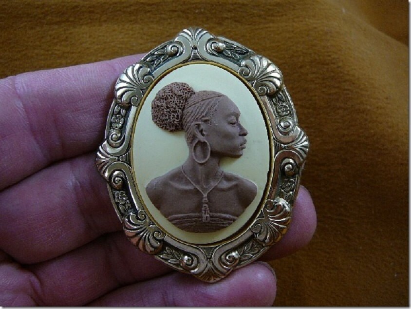 RARE African American LADY Ivory Brown Oval CAMEO Brass Pin | Etsy