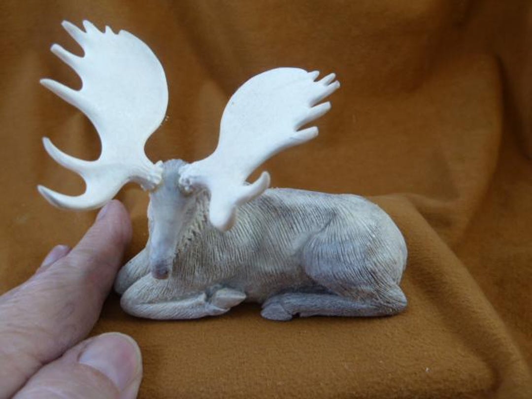 Large White Sleepy Moose Laying Down Figurine Bali Detailed Carving of ...