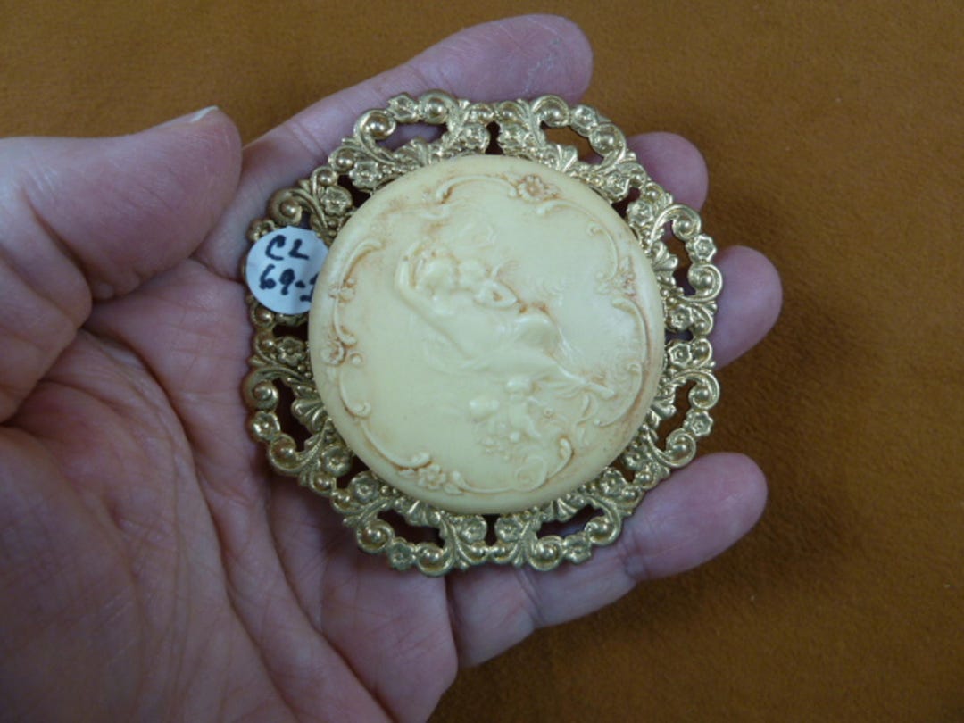 Woman With Cherubs Baby Angles Dancing off White CAMEO Brass Pin ...