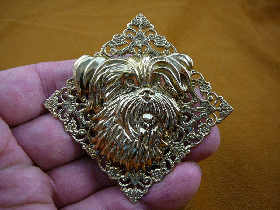 Yorkshire Terrier Yorkie Dog Head on Diamond Shaped Filigree Scrolled ...
