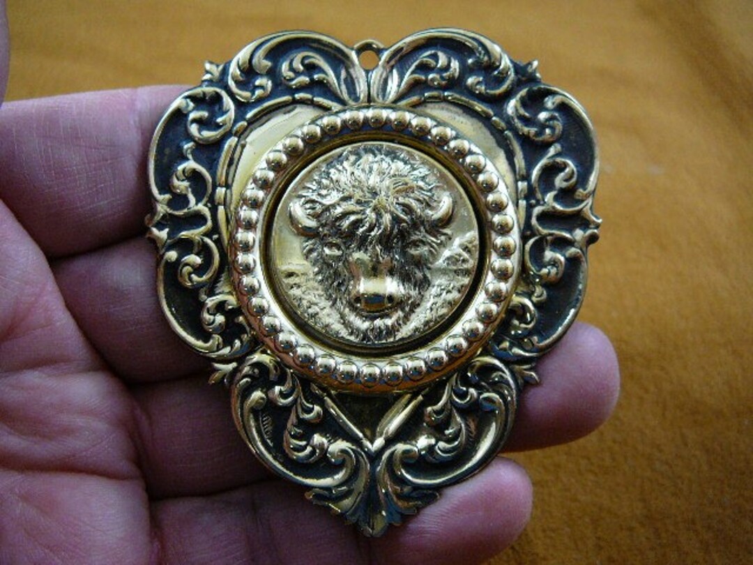 Buffalo Bison Buffaloes Love Heart Brass Pin Pendant Repro Victorian ...