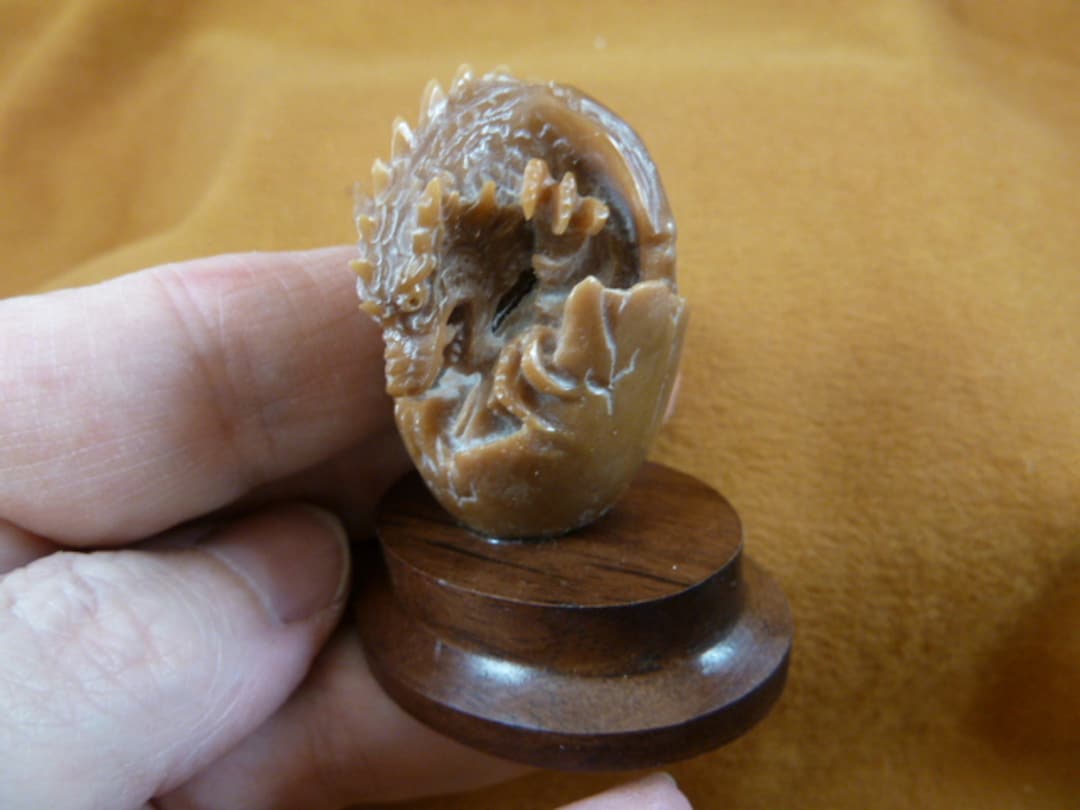 Little Tan Dragon Tagua Nut Figurine Bali Detailed Carving Display Love ...