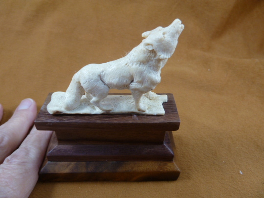 Standing Wolf Figurine Bali Detailed Carving of Shed Moose Antler on ...