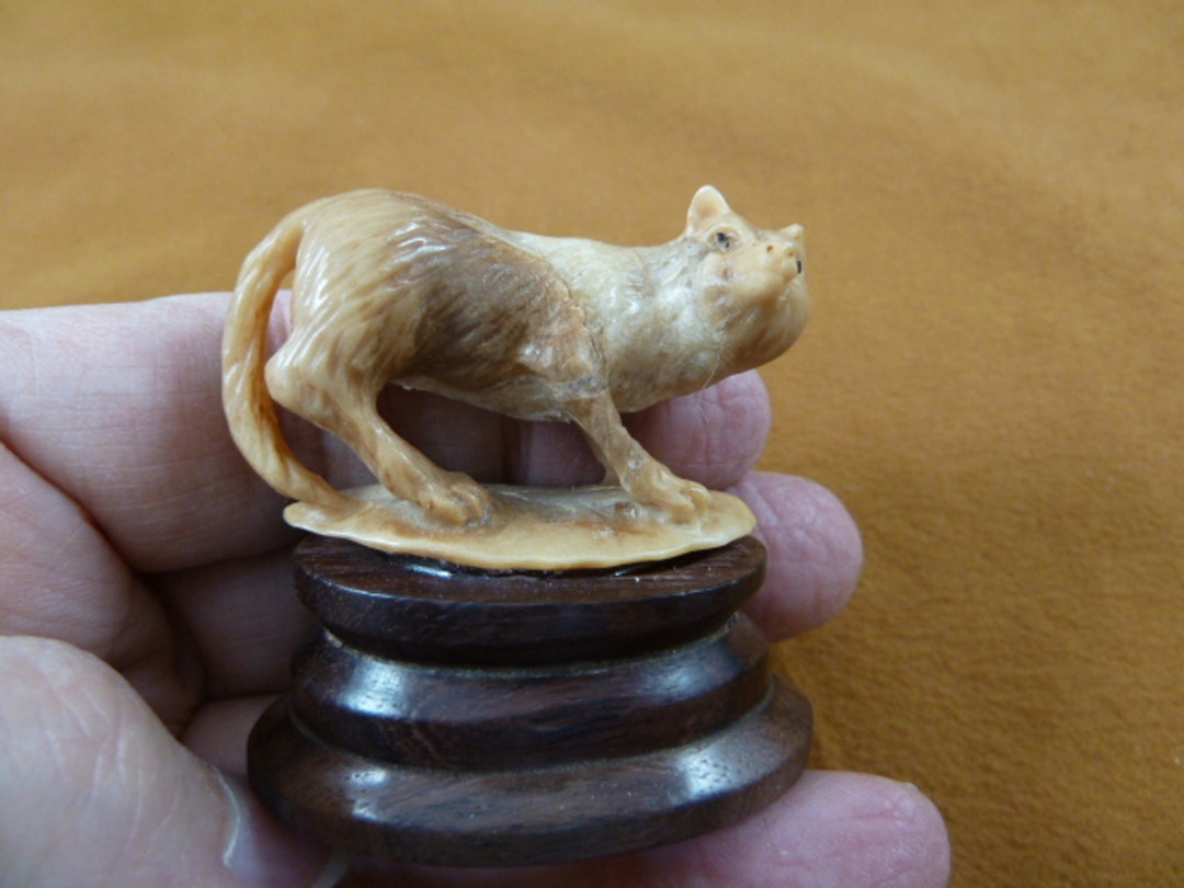 Little Tan Wolf Dog Tagua Nut Figurine Bali Detailed Carving Display ...