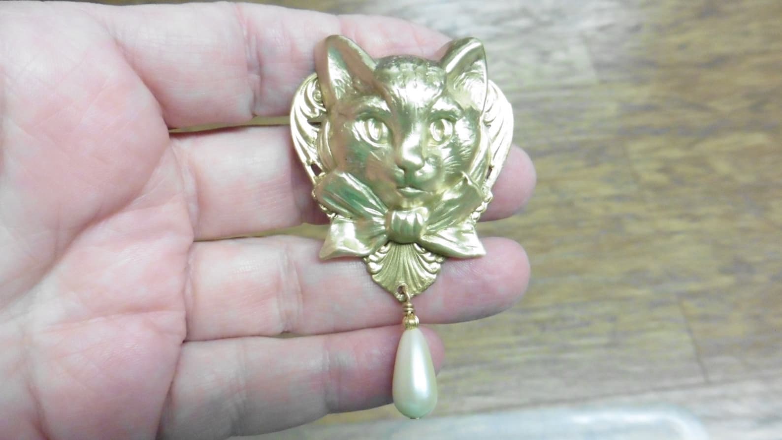 Large Cat Head Neck Bow Kitty Kitten Love Cats Lover Heart Pearl Drop ...
