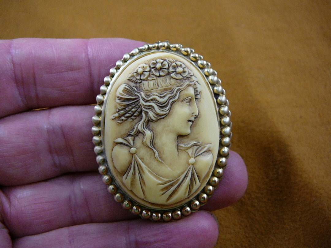 GREEK ROMAN Lady Ivory Headband Flowers Toga Cameo Pin Pendant Brass ...