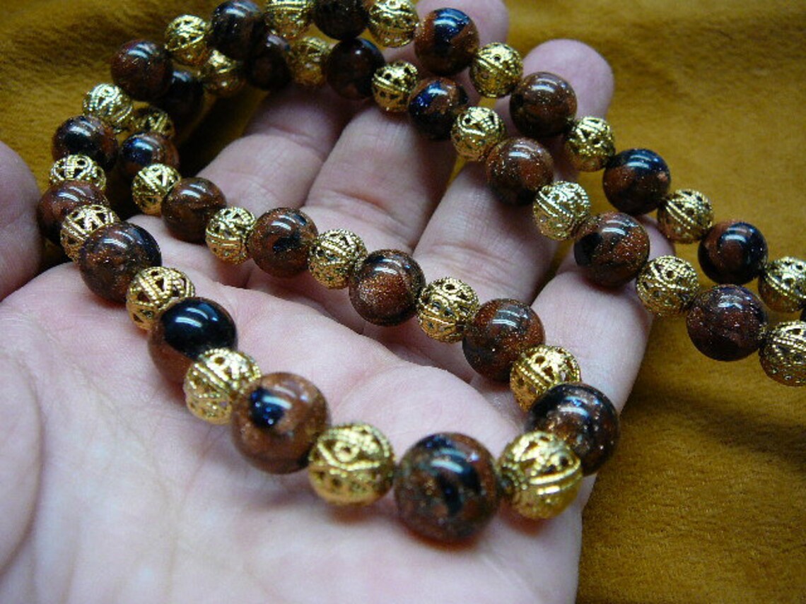 20 Inch Long Brown and Dark Blue Goldstone Round 10 Mm Beads - Etsy