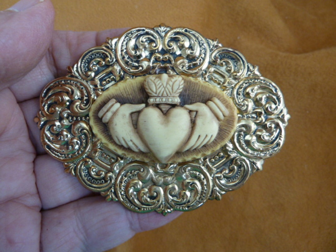 Yellow CLADDAGH CAMEO Irish Heart Crown Hand Love Handy Friendship ...
