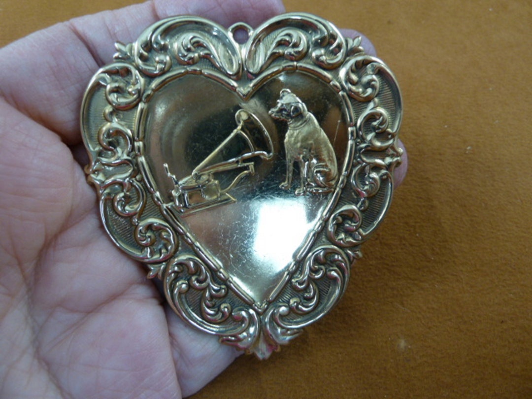 Little Nipper Dog and Phonograph Dogs Lover Scrolled Heart Repro ...