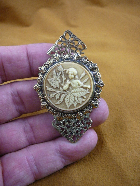 Cherub With Butterfly Flowers Cameo Pin Pendant Jewelry Brooch - Etsy