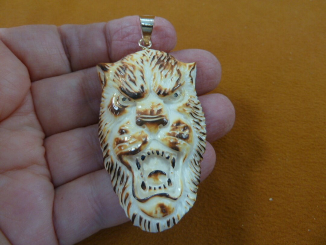 Brown Black Panther Head Carved Pendant Cow Bone Roaring Panthers ...