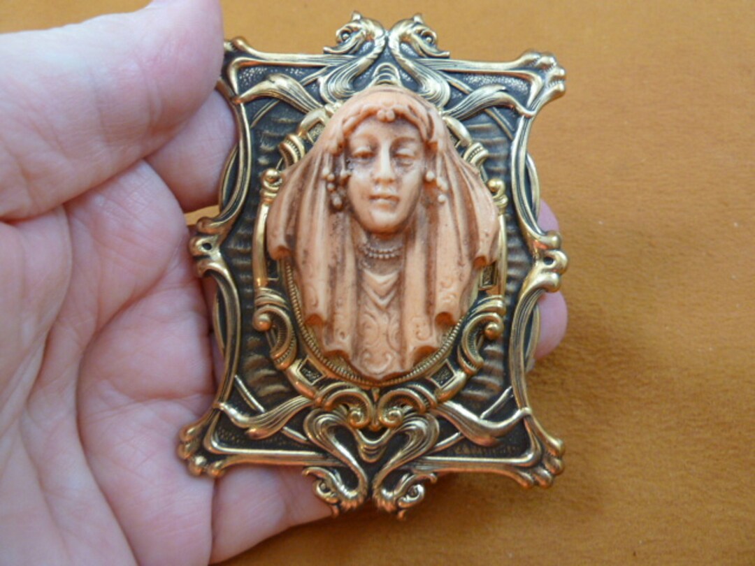 Lady Woman Mysterious Gypsy With Hair Down Wearing Veil Peach Cameo ...