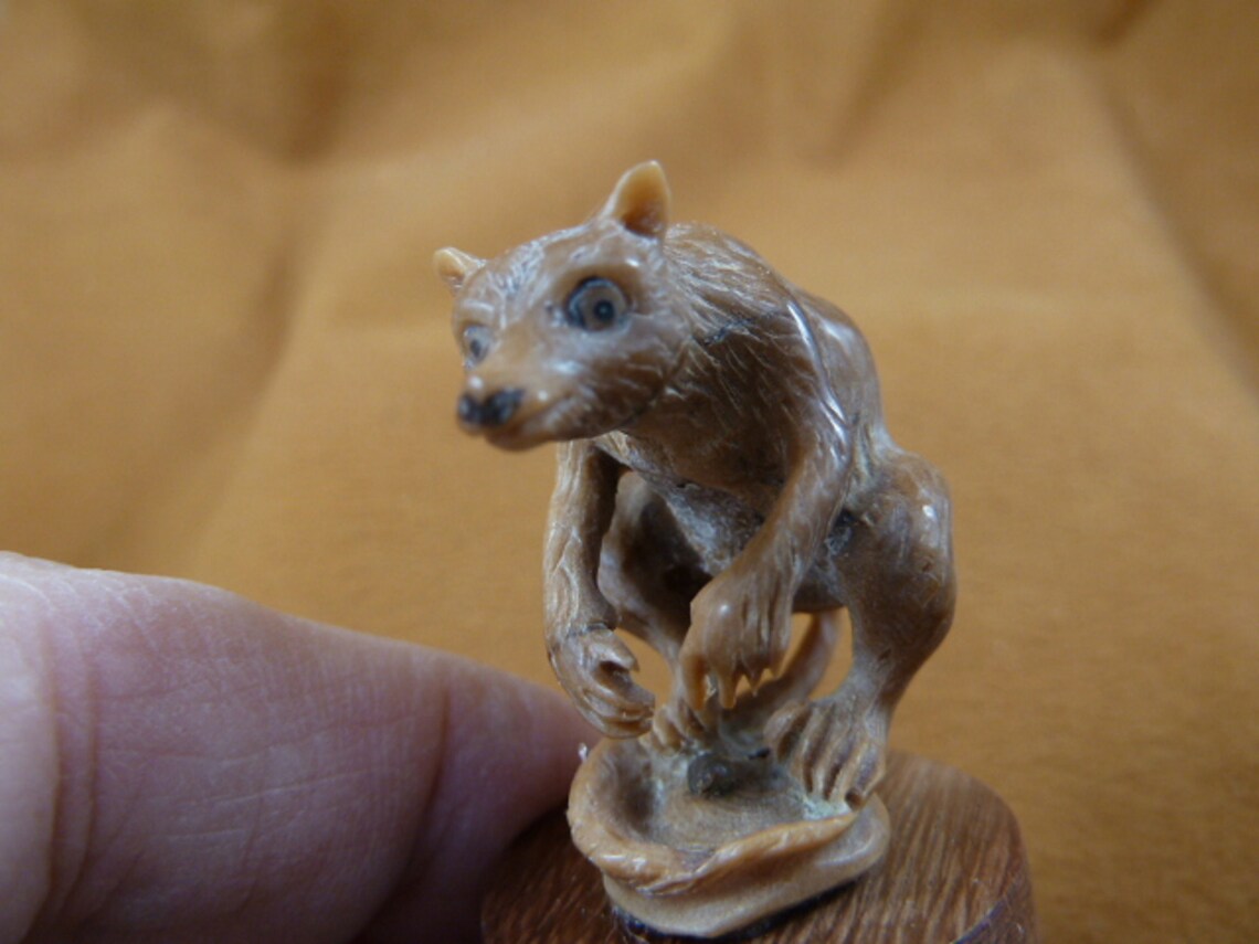 Little Tan Lemur Tagua Nut Figurine Bali Detailed Carving on Wood Base ...