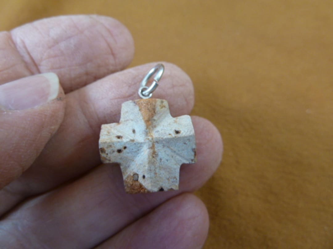 3/4" Natural Fairy Stone Cross Silver Loop Pendant Jewelry Necklace ...
