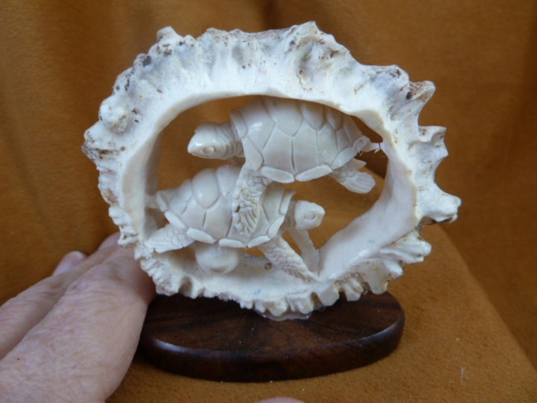 Pair of Sea Turtles of Shed ANTLER Figurine Bali Detailed Carving of ...
