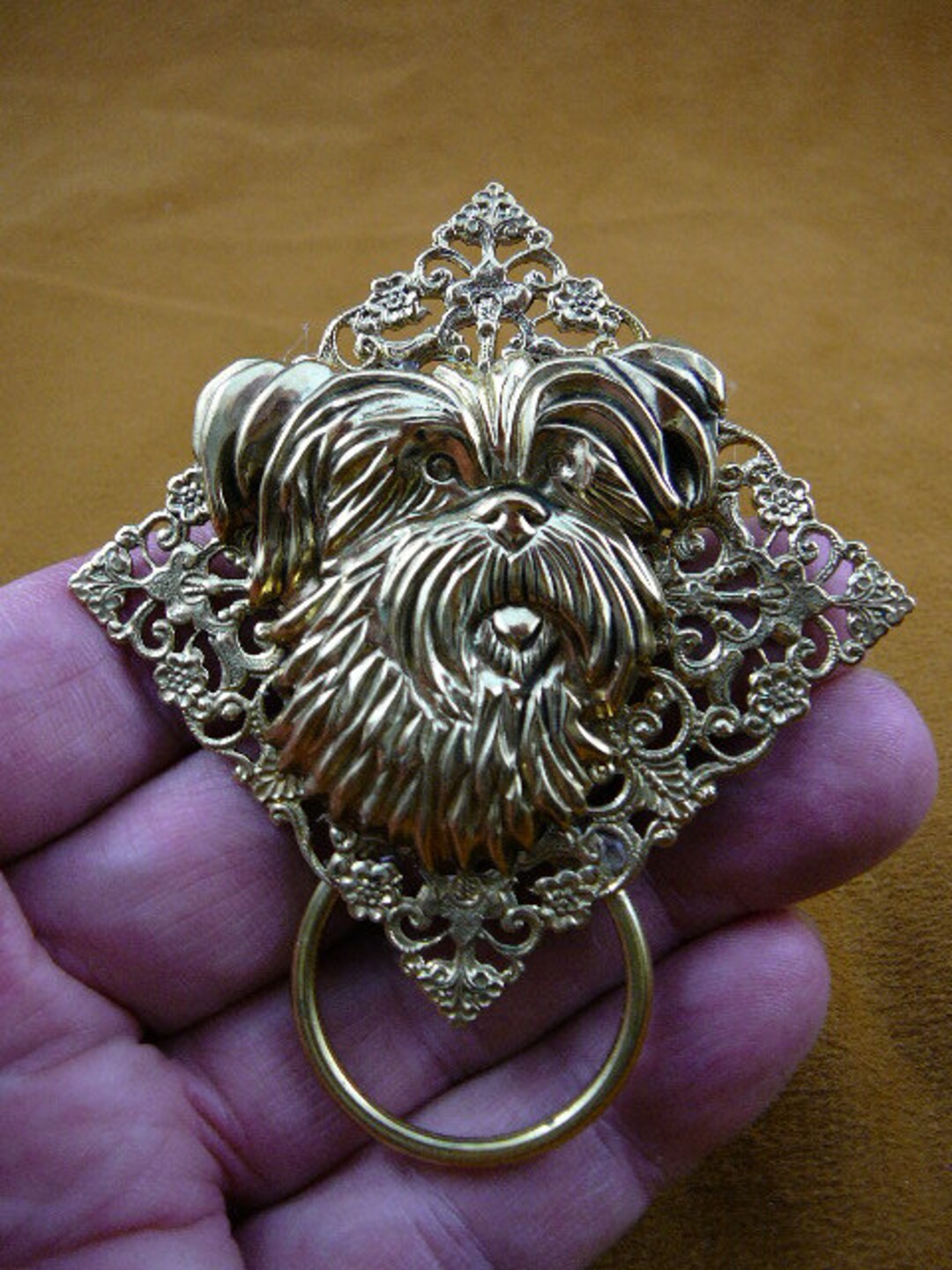 Yorkshire Terrier Yorkie Dog Head on Diamond Shaped Filigree Scrolled ...