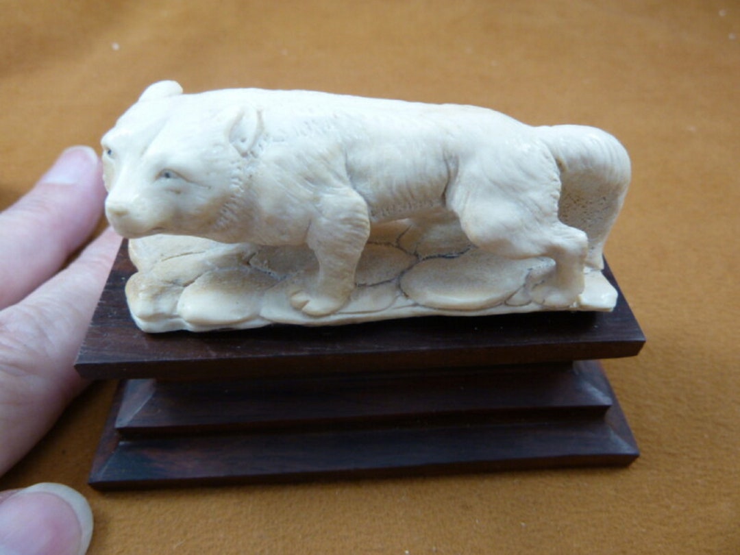 Cowering Wolf Figurine Bali Detailed Carving of Shed Moose Antler on ...