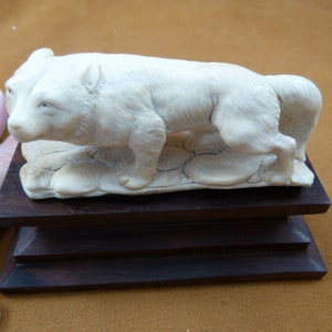 Cowering Wolf Figurine Bali Detailed Carving of Shed Moose Antler on ...