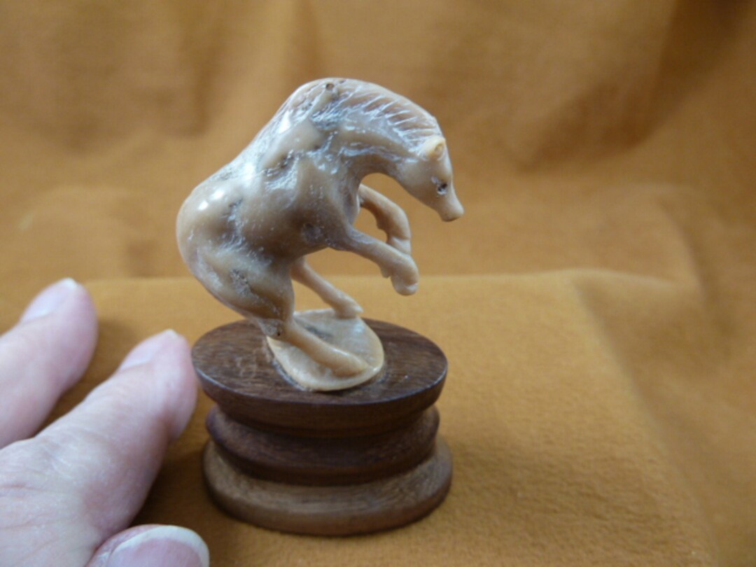 Little Tan Rearing Stallion Wild Horse Tagua Nut Figurine Bali Detailed ...