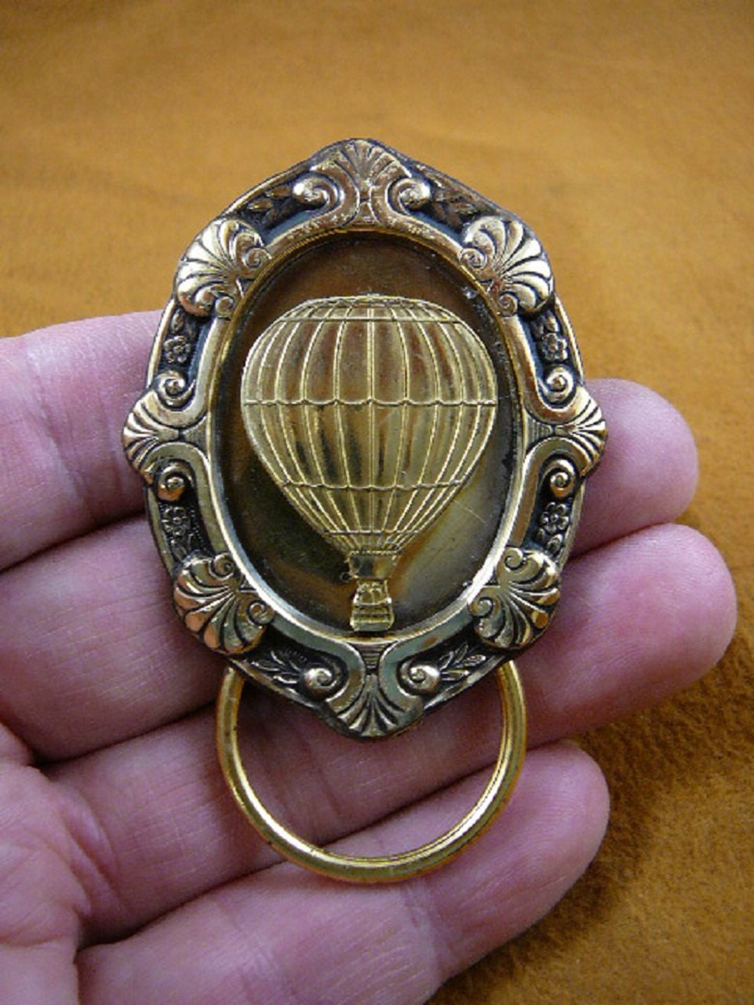 Hot Air Balloon Oval Scrolled Brass Eyeglass Pin Pendant ID Badge ...