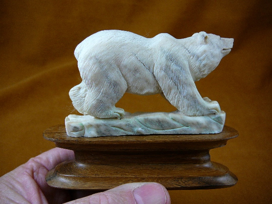 Polar Grizzly Bear of Shed ANTLER Figurine on Wood Base Bali Detailed ...