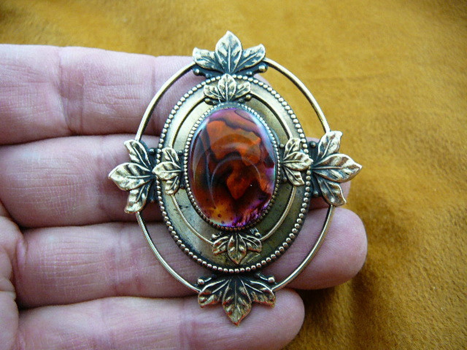 Orange Red Paua Sea Shell Abalone Design Flowers Flower Leaf Leaves ...