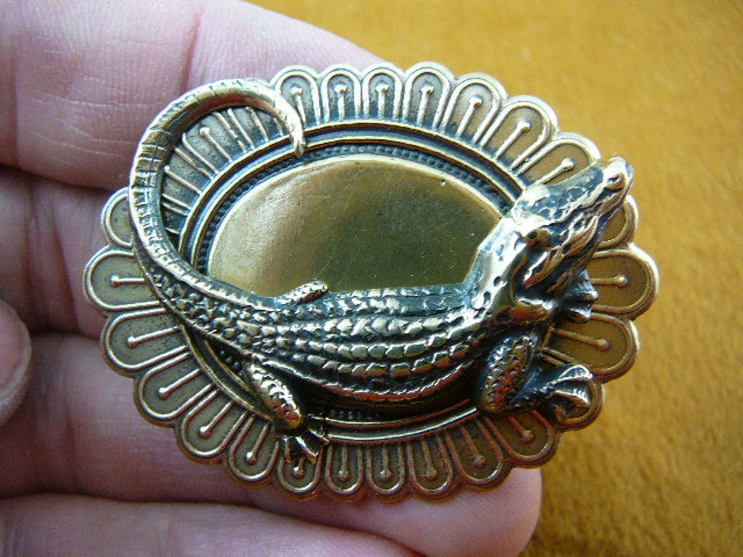ALLIGATOR Gator Love Gators FL Victorian Repro Oval Framed Brass Pin ...