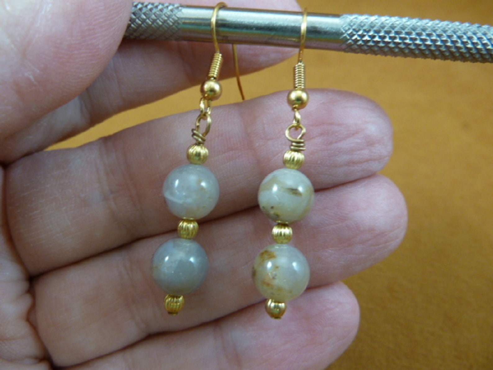 8 Mm Real DINOSAUR POOP Two Bead Gold Wire Dangle Beaded - Etsy