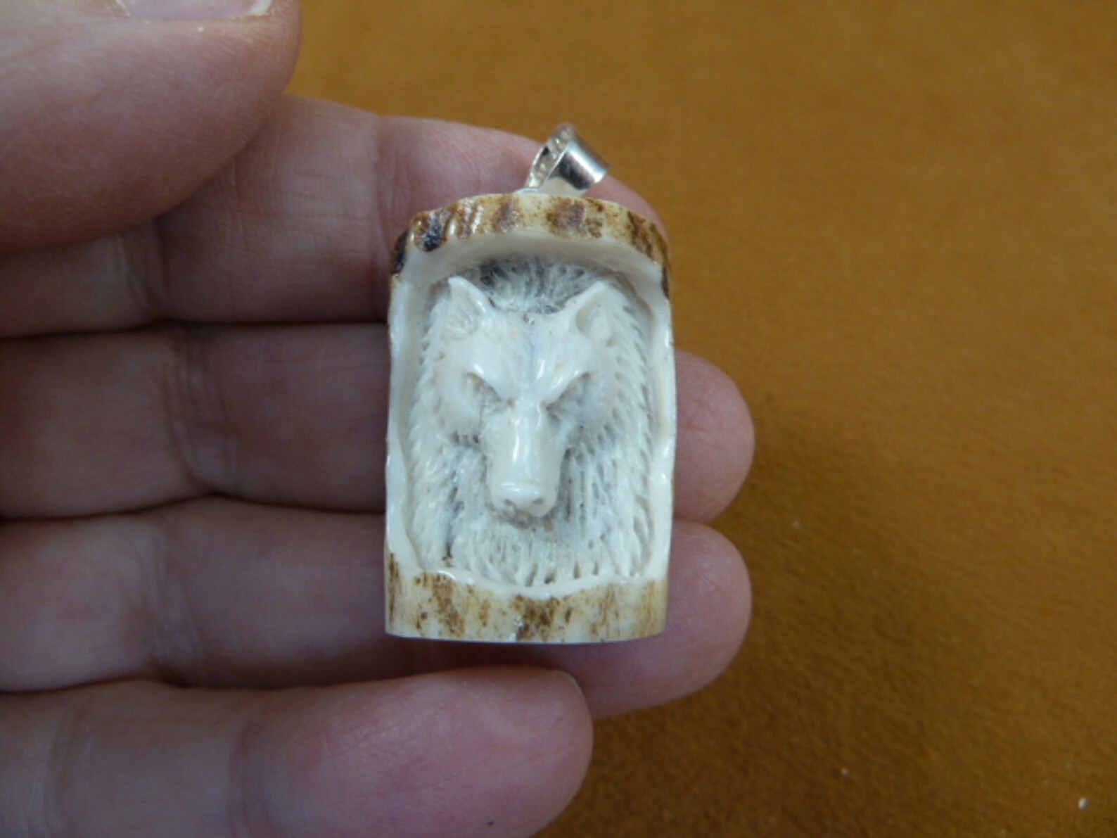 White Wolf Head in Log Frame Bone Carving Wolves Pendant Water - Etsy