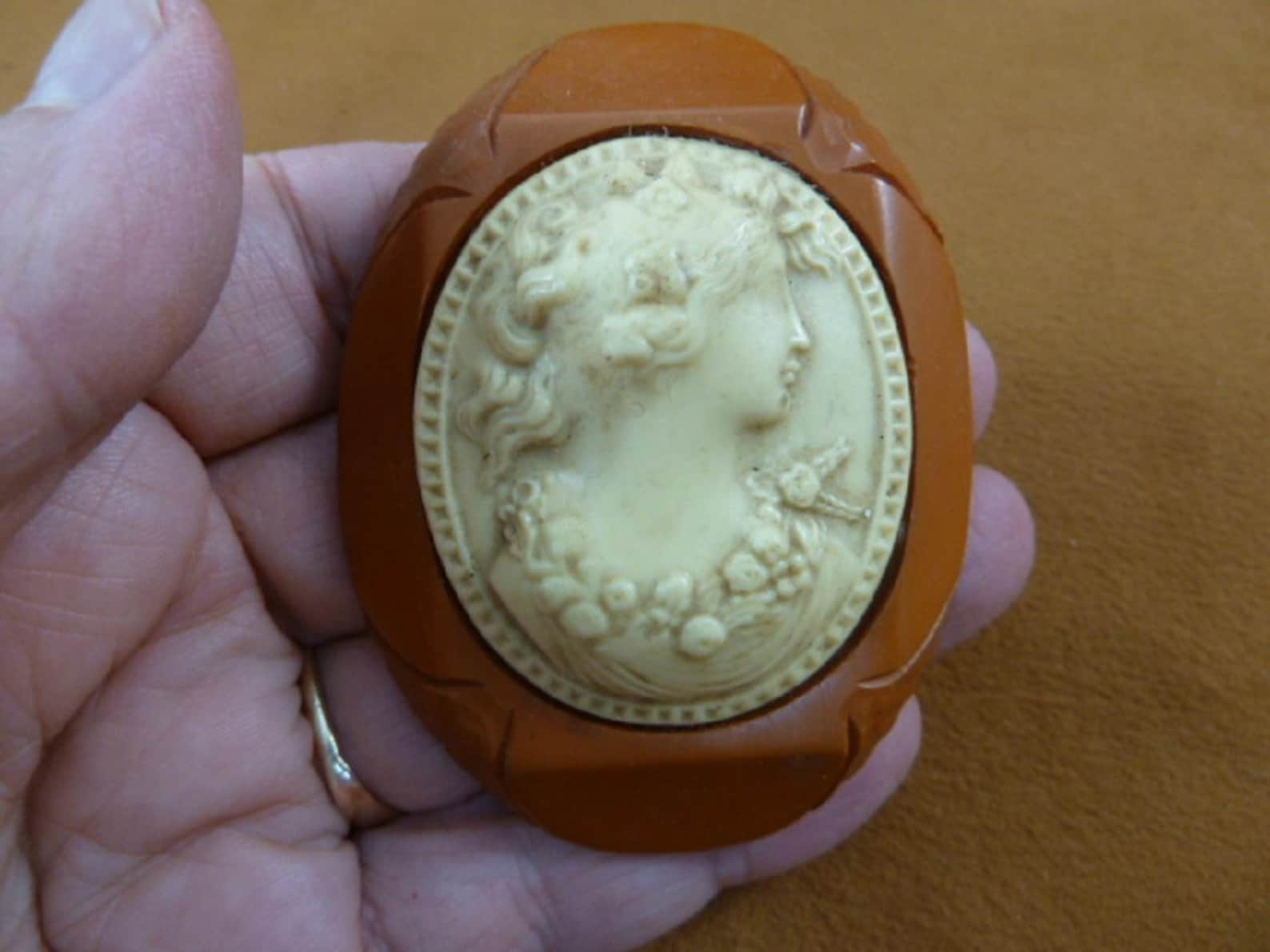Vintage Woman off White 1950's CAMEO Orange Oval Pin Brooch C-1529 - Etsy