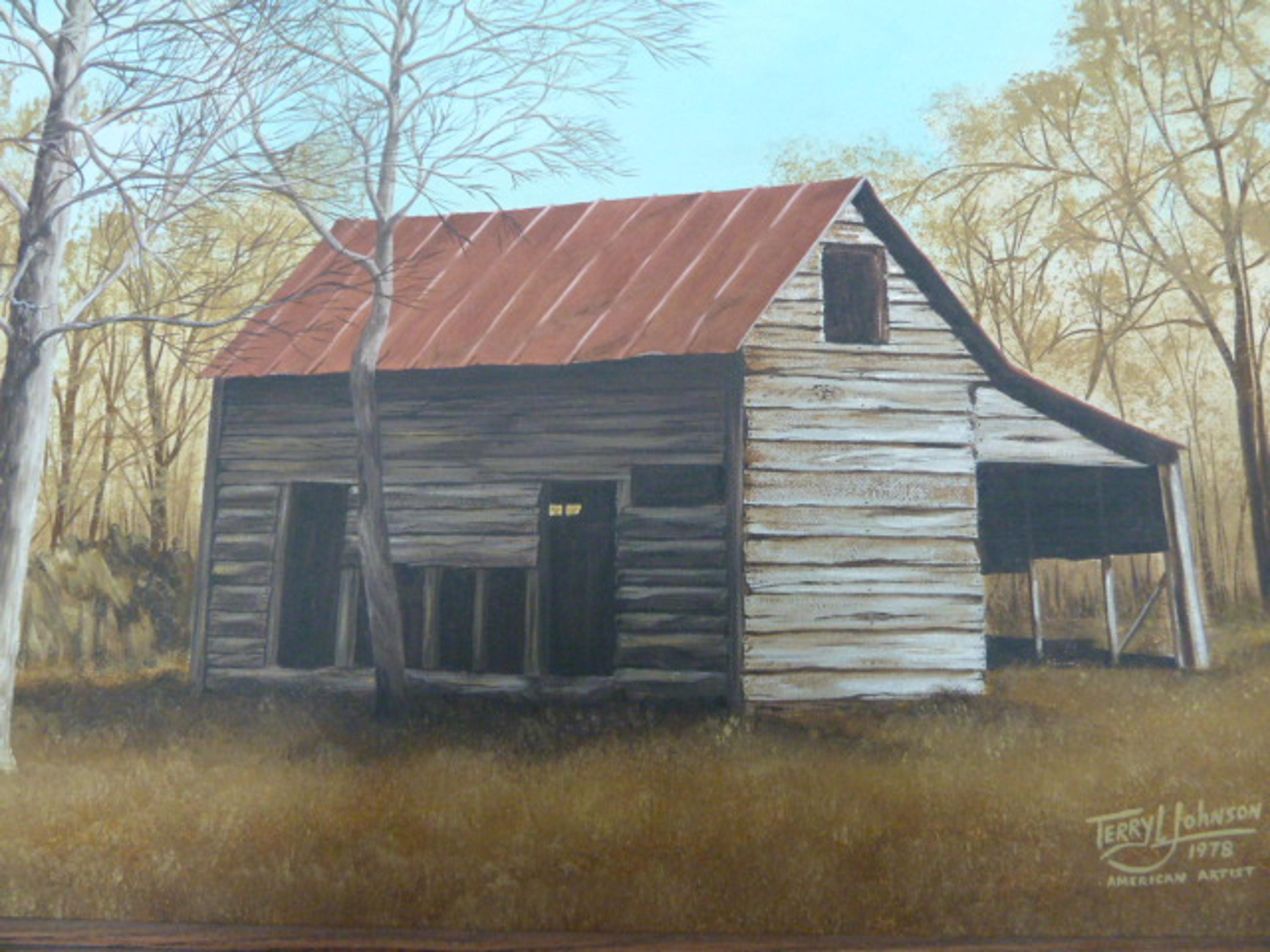 Set of 2 Original Vintage Log Cabin Oil Paintings Signed 1978 by Terry ...