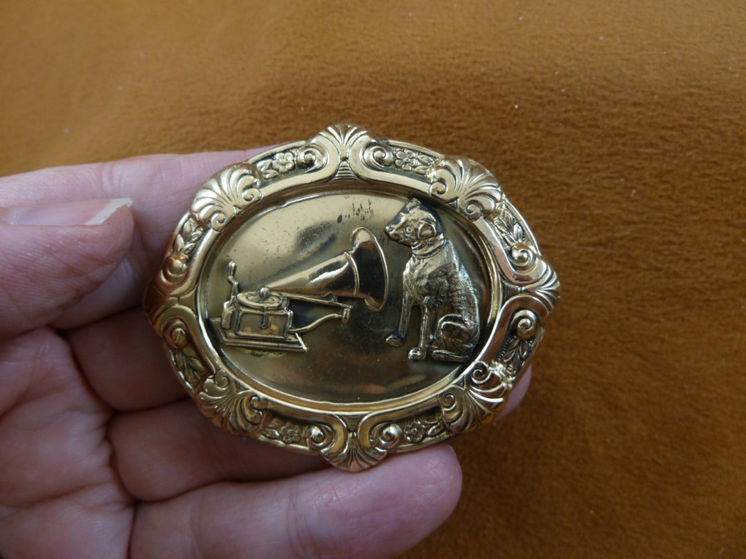 Little Nipper Dog and Phonograph Dogs Lover Ornate Oval Repro Victorian ...