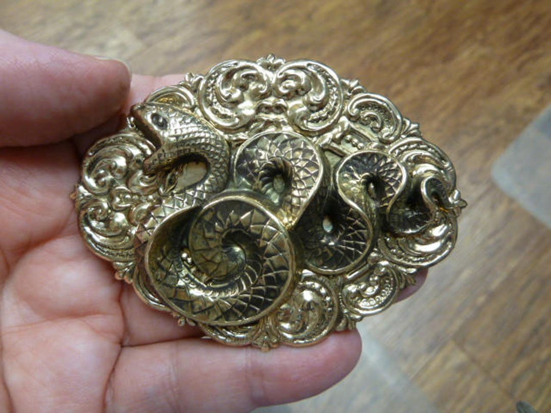 Snake Coiled Striking Snakes Reptile Lover Victorian Repro Brass Pin ...