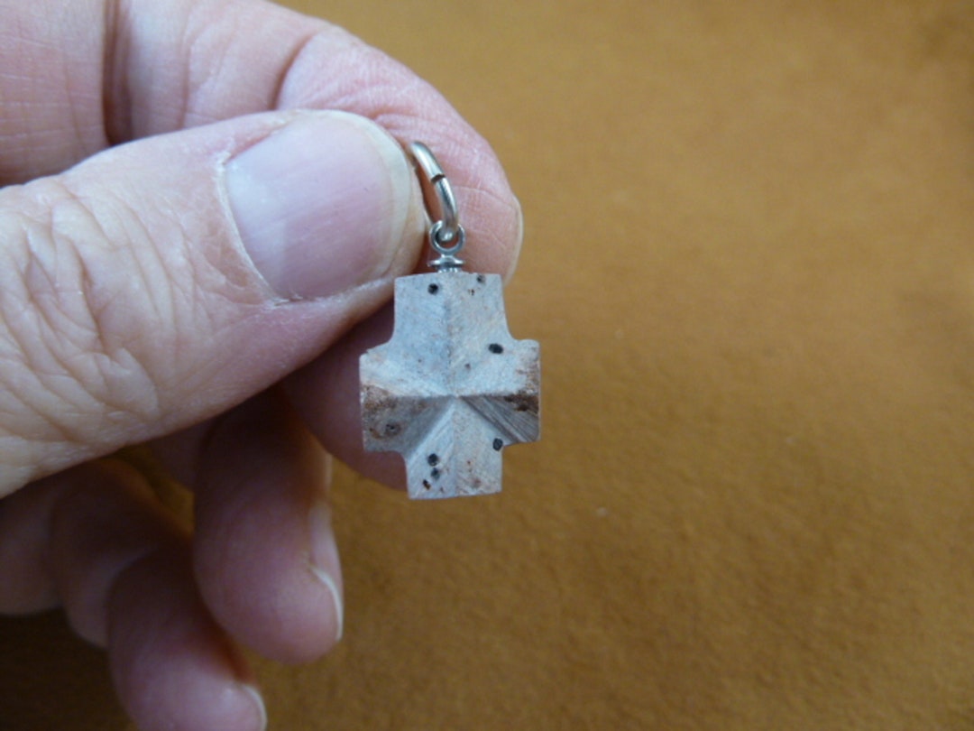 5/8 Natural Fairy Stone Cross Silver Loop Pendant Jewelry Necklace ...