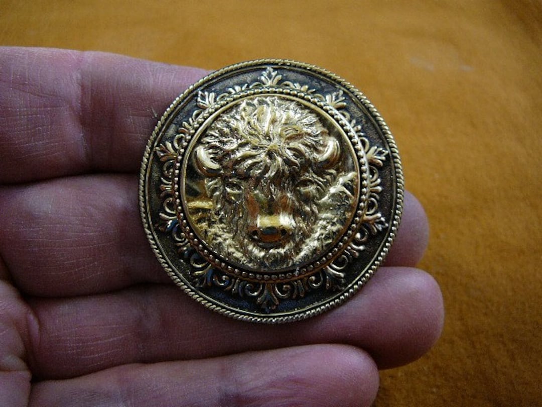 Buffalo Bison Buffaloes Love Round Brass Pin Pendant Repro Victorian ...