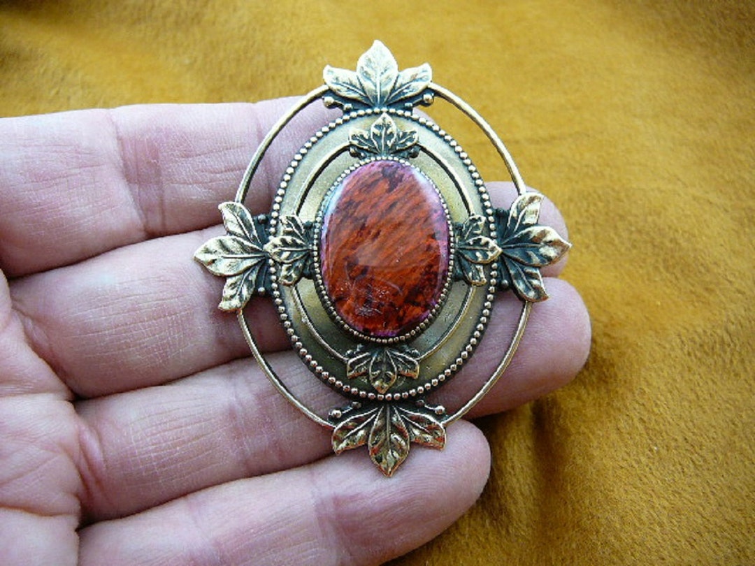 Red Orange Black Paua Sea Shell Abalone Oval Leaf Flower Victorian ...