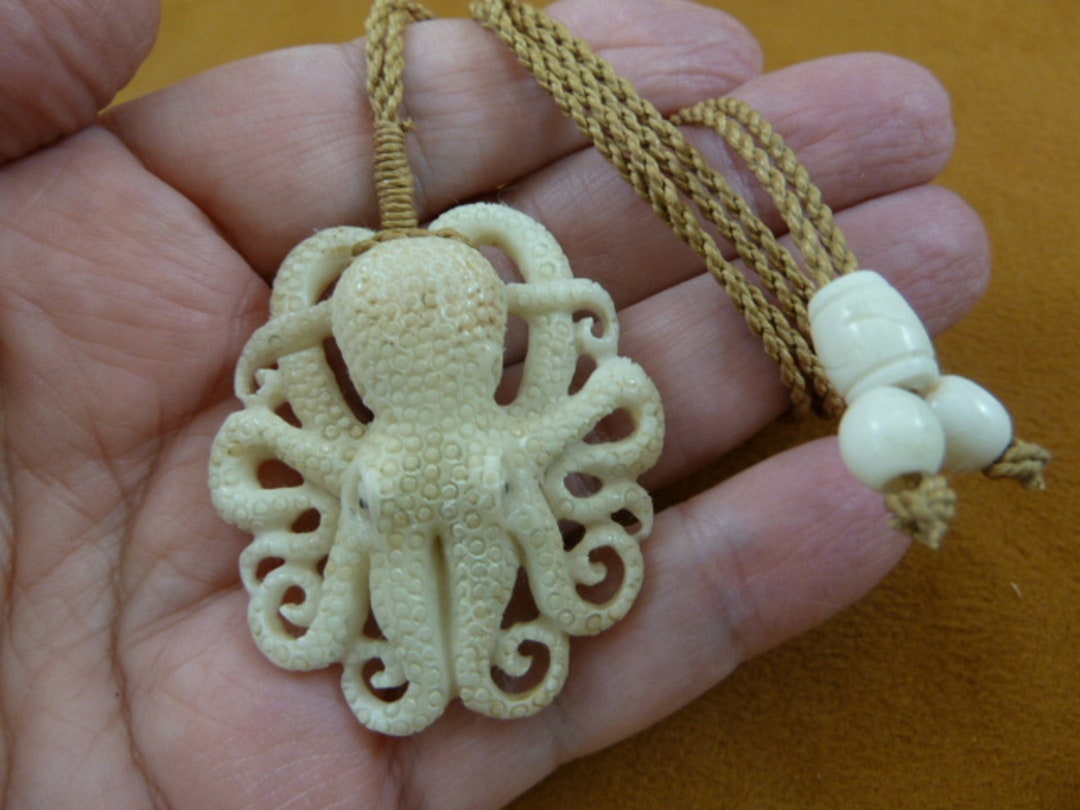 Little White Octopus Tagua Nut Carved Detailed Pendant on 28"necklace ...