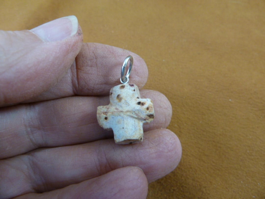 3/4" Natural Fairy Stone Cross Silver Loop Pendant Jewelry Necklace ...