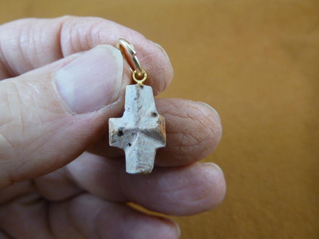 5/8" Natural Fairy Stone Cross Gold Loop Pendant Jewelry Necklace ...