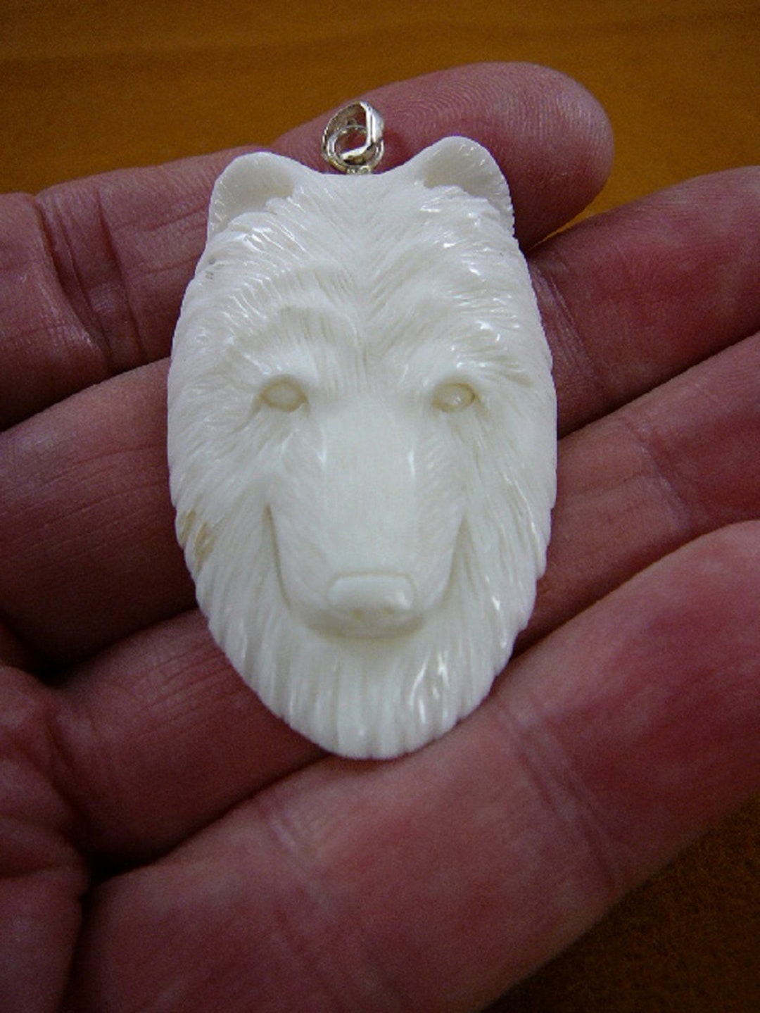 White Polar Ice BEAR Face Head Aceh Bovine Bone Carved Pendant for ...