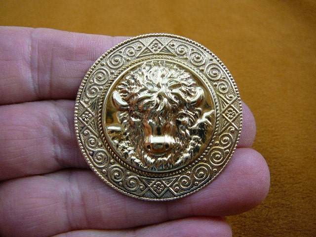 Buffalo Head on Round Textured Scrolled O and X Xoxo Brass Pin Pendant ...