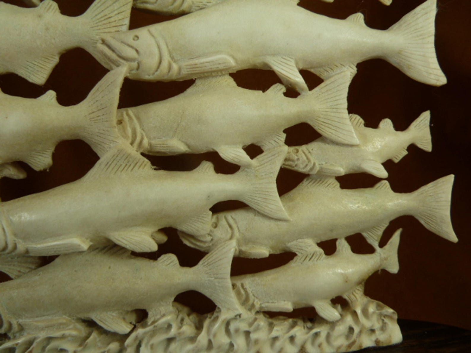 Large School of 31 Salmon Fish Swimming Figurine on Wood Base Bali ...